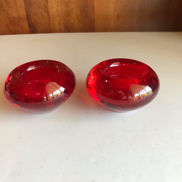 IKEA | Accents | 2 Ikea Blown Art Glass Controlled Bubble Tea Light Candle Holders Ruby Red ...
